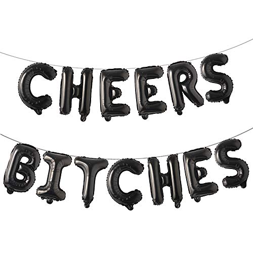 16 inch Multicolored Cheers Bitches Balloons Banner Foil Letters Mylar Balloons for Bachelorette Parties, Weddings, Bridal Showers, Cannot Float (Black)