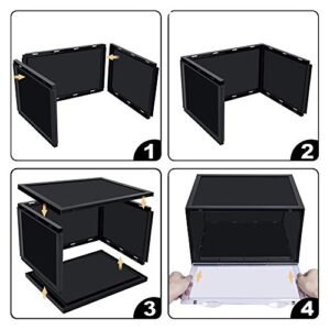 K.T.Z Magnetic Side Open Transparent Plastic Storage Shoe Box Stackable Foldable Storage Shoe Box Sneaker Storage Box Clear Plastic Shoe Boxes Size:14.2X11X8.7 Inch (D Style Black, 12 PCS)