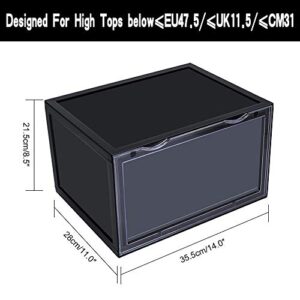 K.T.Z Magnetic Side Open Transparent Plastic Storage Shoe Box Stackable Foldable Storage Shoe Box Sneaker Storage Box Clear Plastic Shoe Boxes Size:14.2X11X8.7 Inch (D Style Black, 12 PCS)