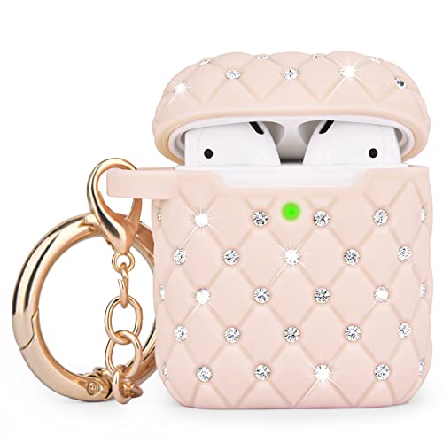 CAGOS for Airpod Case 2nd/1st Generation, Cute Rhinestone Earpods Case Protective Cover Accessories Keychain Compatible with Apple Airpods Gen 2 1st Case Women Girls, Pink