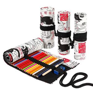 funny live 24/36/48/72 slots colored pencil wrap roll up pen holder case drawing coloring pencil roll organizer stationery case for student artist traveler (couple cats, 24 slots)