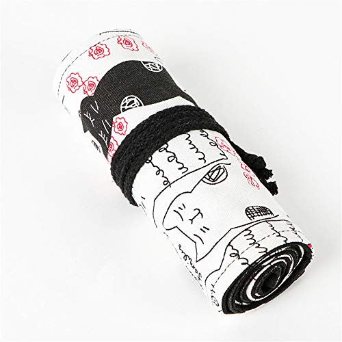 Funny live 24/36/48/72 Slots Colored Pencil Wrap Roll up Pen Holder Case Drawing Coloring Pencil Roll Organizer Stationery Case for Student Artist Traveler (Couple Cats, 24 Slots)