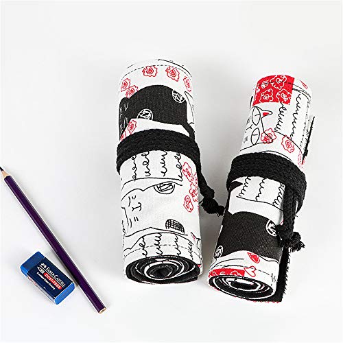 Funny live 24/36/48/72 Slots Colored Pencil Wrap Roll up Pen Holder Case Drawing Coloring Pencil Roll Organizer Stationery Case for Student Artist Traveler (Couple Cats, 24 Slots)