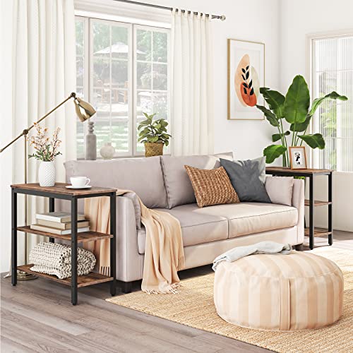 HOOBRO End Table, Simple Rustic Side Table with 3-Tier Storage Shelf, Narrow Nightstand for Small Spaces, Easy Assembly, for Living Room, Entryway, Industrial Design, Rustic Brown and Black BF14BZ01