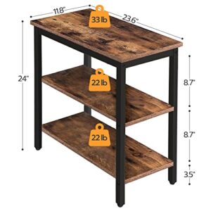 HOOBRO End Table, Simple Rustic Side Table with 3-Tier Storage Shelf, Narrow Nightstand for Small Spaces, Easy Assembly, for Living Room, Entryway, Industrial Design, Rustic Brown and Black BF14BZ01