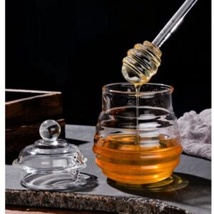 10 OZ Transparent Honey Jar with Dipper and Lid Glass Beehive Style Honey Pot for Home Kitchen Store Honey and Syrup