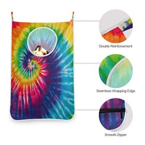 Swirl Rainbow Tie Dye Door Hanging Laundry Hamper Bag Space Saving Wall Large Laundry Basket Storage Dirty Clothes Bags with Bottom Zippers Hooks for Bathroom Bedroom 1 Pcs