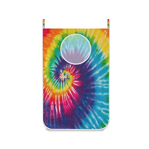 Swirl Rainbow Tie Dye Door Hanging Laundry Hamper Bag Space Saving Wall Large Laundry Basket Storage Dirty Clothes Bags with Bottom Zippers Hooks for Bathroom Bedroom 1 Pcs