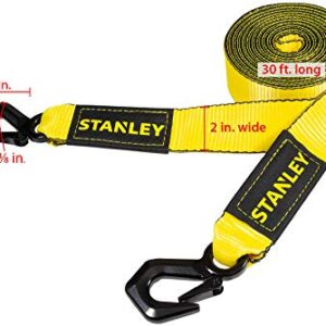 STANLEY ‎S1053 Black/Yellow 2" x 30' Tow Strap with Tri-Hook (9,000 lb Break Strength) for Disabled Recreational Vehicles