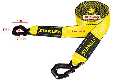 STANLEY ‎S1053 Black/Yellow 2" x 30' Tow Strap with Tri-Hook (9,000 lb Break Strength) for Disabled Recreational Vehicles