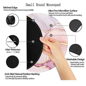 Mouse Pad,Anti Slip Rubber Round Mousepads Desktop Notebook Mouse Mat with Stitched Edge for Working and Gaming (Marble Pretty Pink)