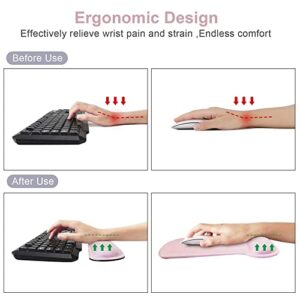 Keyboard Wrist Rest Pad and Ergonomic Mouse Pad with Wrist Rest Support,Gel Memory Foam Nonslip Cute Mousepads Mat Comfortable for Home Office Efficient Working Easy Typing & Pain Relief,Light Pink