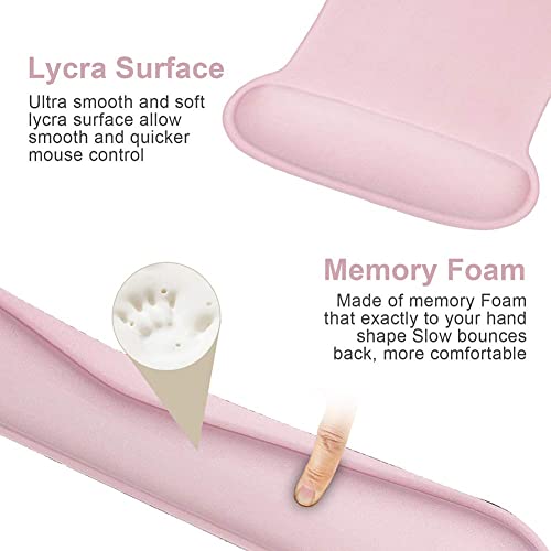 Keyboard Wrist Rest Pad and Ergonomic Mouse Pad with Wrist Rest Support,Gel Memory Foam Nonslip Cute Mousepads Mat Comfortable for Home Office Efficient Working Easy Typing & Pain Relief,Light Pink