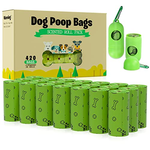 TVOOD Dog Poop Bags(420 Count), Scented Poop Bags for Dogs Leak Proof Doggie Waste Bags Refill Rolls with 2 Free Dispenser