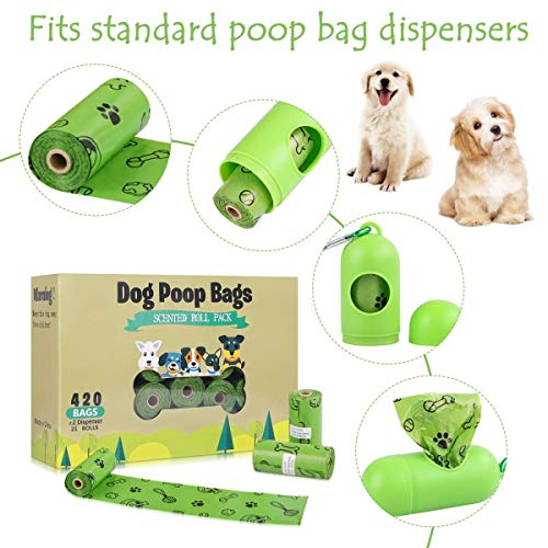 TVOOD Dog Poop Bags(420 Count), Scented Poop Bags for Dogs Leak Proof Doggie Waste Bags Refill Rolls with 2 Free Dispenser