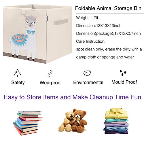 CLCROBD Foldable Animal Cube Storage Bins Fabric Toy Box/Chest/Organizer for Kids Nursery, 13 inch (Llama)