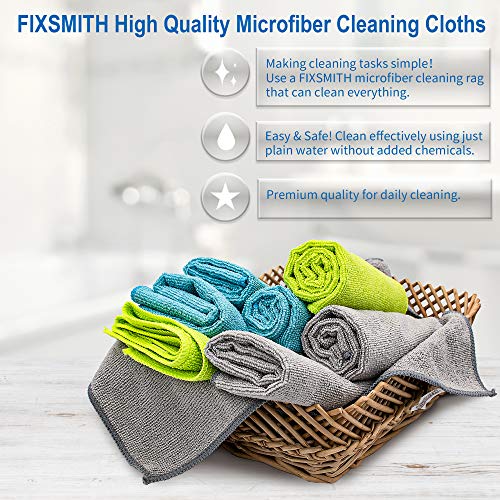 FIXSMITH Microfiber Cleaning Cloth - Pack of 8, Size: 12 x 16 in, Multi-Functional Cleaning Towels, Highly Absorbent Cleaning Rags, Lint-Free, Streak-Free Cleaning Cloths for Car Kitchen Home Office.