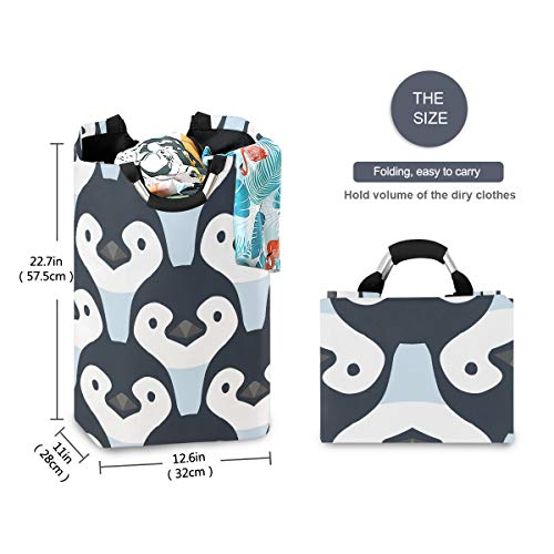 WXLIFE Laundry Hamper Cute Penguin Babies Bird Collapsible Laundry Basket Large Storage Bag, Foldable Organizer Clothes Bag with Handle for Home, Dorm, Room