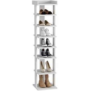 homefort 7-tier wood shoe rack, entryway shoe tower,vertical shoe organizer, wooden shoe storage stand(white)