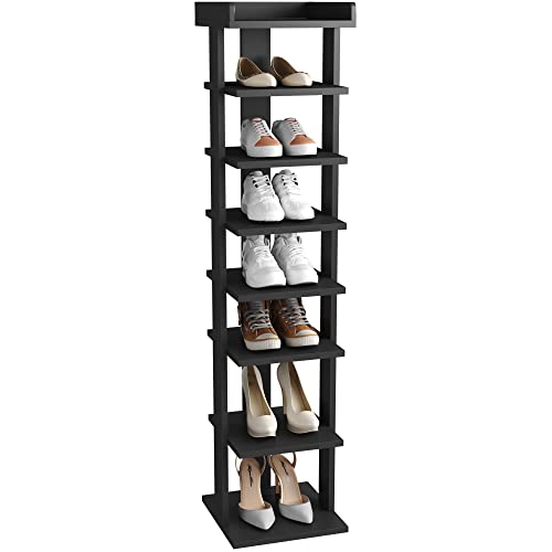 HOMEFORT 7-Tier Wood Shoe Rack, Entryway Shoe Tower,Vertical Shoe Organizer, Wooden Shoe Storage Stand(Black)