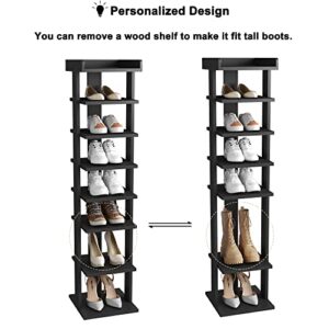 HOMEFORT 7-Tier Wood Shoe Rack, Entryway Shoe Tower,Vertical Shoe Organizer, Wooden Shoe Storage Stand(Black)