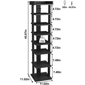 HOMEFORT 7-Tier Wood Shoe Rack, Entryway Shoe Tower,Vertical Shoe Organizer, Wooden Shoe Storage Stand(Black)