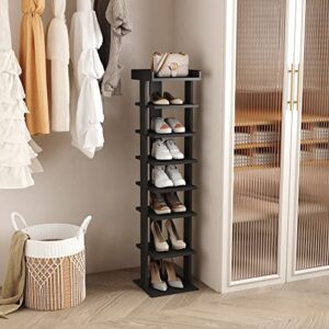 HOMEFORT 7-Tier Wood Shoe Rack, Entryway Shoe Tower,Vertical Shoe Organizer, Wooden Shoe Storage Stand(Black)