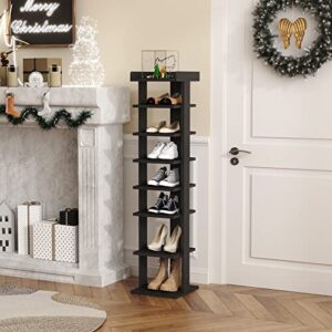 HOMEFORT 7-Tier Wood Shoe Rack, Entryway Shoe Tower,Vertical Shoe Organizer, Wooden Shoe Storage Stand(Black)