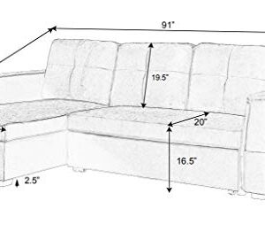 Legend Furniture Velvet Chaise Storage Reversible Sofa Bed Sleeper Sectional, 91", Cream