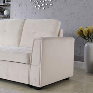 Legend Furniture Velvet Chaise Storage Reversible Sofa Bed Sleeper Sectional, 91", Cream