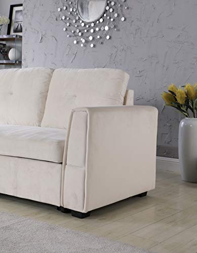 Legend Furniture Velvet Chaise Storage Reversible Sofa Bed Sleeper Sectional, 91", Cream