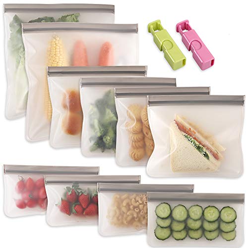 Cozihom Reusable Gallon Freezer Bags, Ziplock Leakproof Reusable Gallon Bags for Marinate Meats, Fruit, Sandwich, Snack, 2 Gallon Bags + 4 Quart Bags + 4 Snack Bags