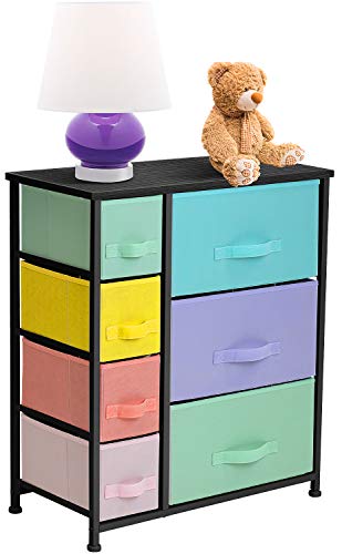 Sorbus Dresser with 7 Drawers - Furniture Storage Chest for Kid’s, Teens, Bedroom, Nursery, Playroom, Clothes, Toy Organization - Steel Frame, Wood Top,Fabric Bins (7-Drawer, Pastel/Black)