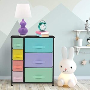 Sorbus Dresser with 7 Drawers - Furniture Storage Chest for Kid’s, Teens, Bedroom, Nursery, Playroom, Clothes, Toy Organization - Steel Frame, Wood Top,Fabric Bins (7-Drawer, Pastel/Black)