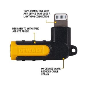 DEWALT 3.5mm to Lightning Adapter — 90-Degree Lightning Female to 3.5mm Male Headphone Jack Adapter for iPhone — Compatible Apple Lightning to 3.5mm Headphone Jack Adapter