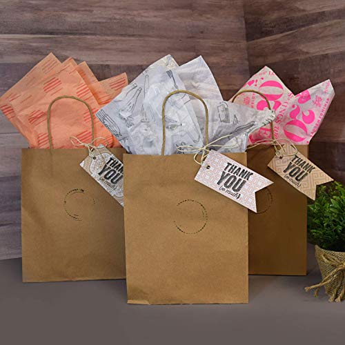 Brown Gift Bags with Handles - 10x5x13 Inch 100 Pack Medium Kraft Paper Shopping Bags, Craft Totes in Bulk for Boutiques, Small Business, Retail Stores, Birthdays, Party Favors, Jewelry, Merchandise