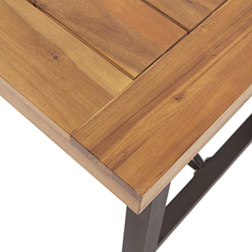 Christopher Knight Home Obharnait Industrial Dining Table, Teak Finish, Rustic Metal