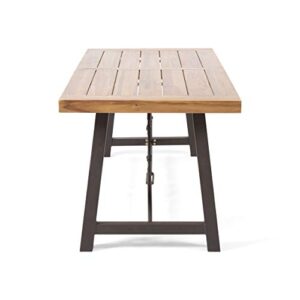 Christopher Knight Home Obharnait Industrial Dining Table, Teak Finish, Rustic Metal