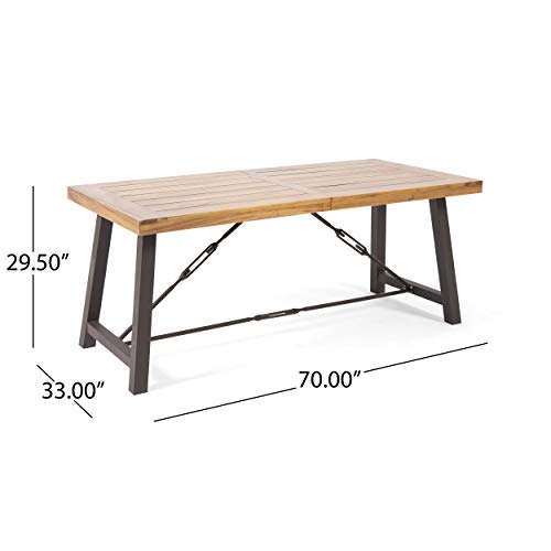 Christopher Knight Home Obharnait Industrial Dining Table, Teak Finish, Rustic Metal