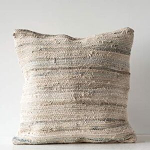 Creative Co-Op Light Multicolor Square Recycled Cotton & Canvas Chindi Pillow, Beige