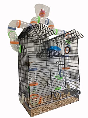 Acrylic Large 5-Level Lookout Tower with Long Crossover Tube Habitat Hamster Rodent Gerbils Mouse Mice Small Animal Cage