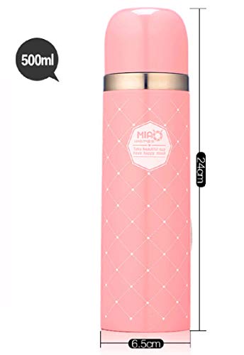 Best Stainless Steel Thermos Bottle - New Triple Wall Insulated - BPA Free - Hot Coffee or Cold Tea + Drink Cup Top - Perfect for Office (Pink, 500 ml)