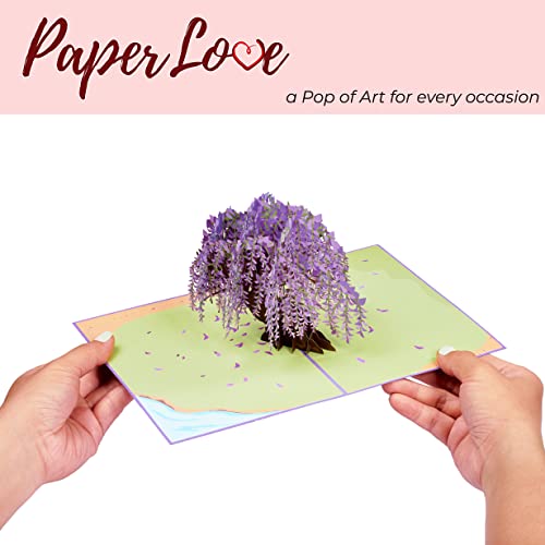 Paper Love 3D Pop Up Card, Wisteria Tree, For Mom, Adults or Kids, Mothers Day, All Occasions - 5" x 7" Cover - Includes Envelope and Note Tag