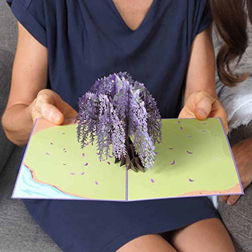 Paper Love 3D Pop Up Card, Wisteria Tree, For Mom, Adults or Kids, Mothers Day, All Occasions - 5" x 7" Cover - Includes Envelope and Note Tag