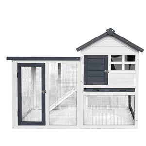 48''l rabbit hutch indoor outdoor bunny cage rabbit hutch wood house pet cage for small animals (grey/white)