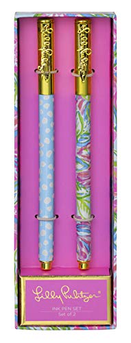 Lilly Pulitzer Black Ink Ballpoint Pen Set of 2, Totally Blossom