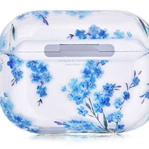 QINGQING Airpods Pro Case, 3 in 1 Cute Airpod Pro Clear Protective Hard Case Cover Shockproof Women Girls Men with Keychain for Airpods Pro Charging Case (Clear-Blue Floral)