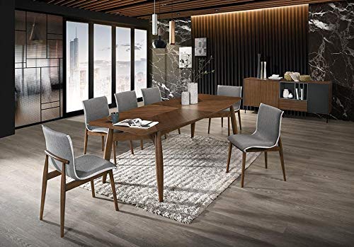 Limari Home Margit Collection Modern Style Beveled-Edge Walnut Finished Ash Veneer Top 8 Persons Rectangular Dining Table with Solid Wood Legs and Base, Brown