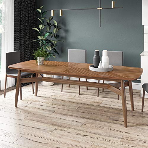 Limari Home Margit Collection Modern Style Beveled-Edge Walnut Finished Ash Veneer Top 8 Persons Rectangular Dining Table with Solid Wood Legs and Base, Brown