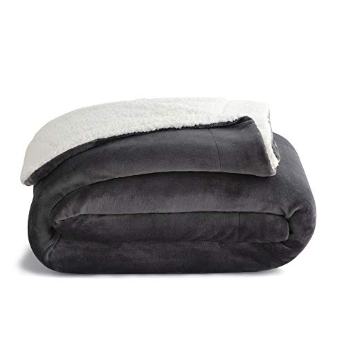 Linenspa Fleece and Sherpa Blanket - Super Soft - Breathable - Machine Washable - Polyester - Multiple Colors Available, Gray, Queen (90”x90” Inches)